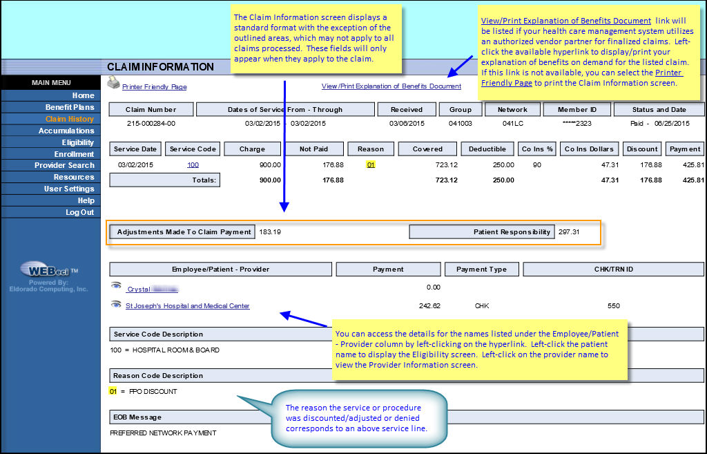 Claim Information Screen